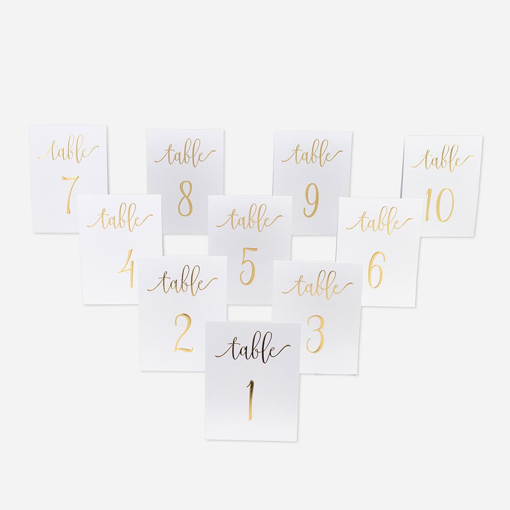 10 marque-tables blanc et or - Décoration de table mariage